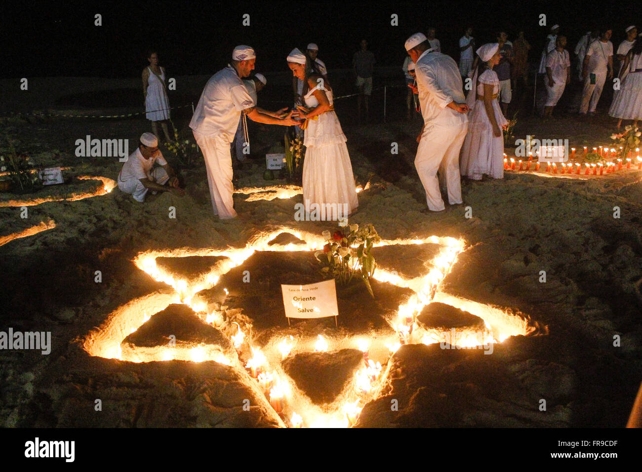 Umbanda ceremony during the New Year`s Eve in Leblon Beach Stock Photo ...