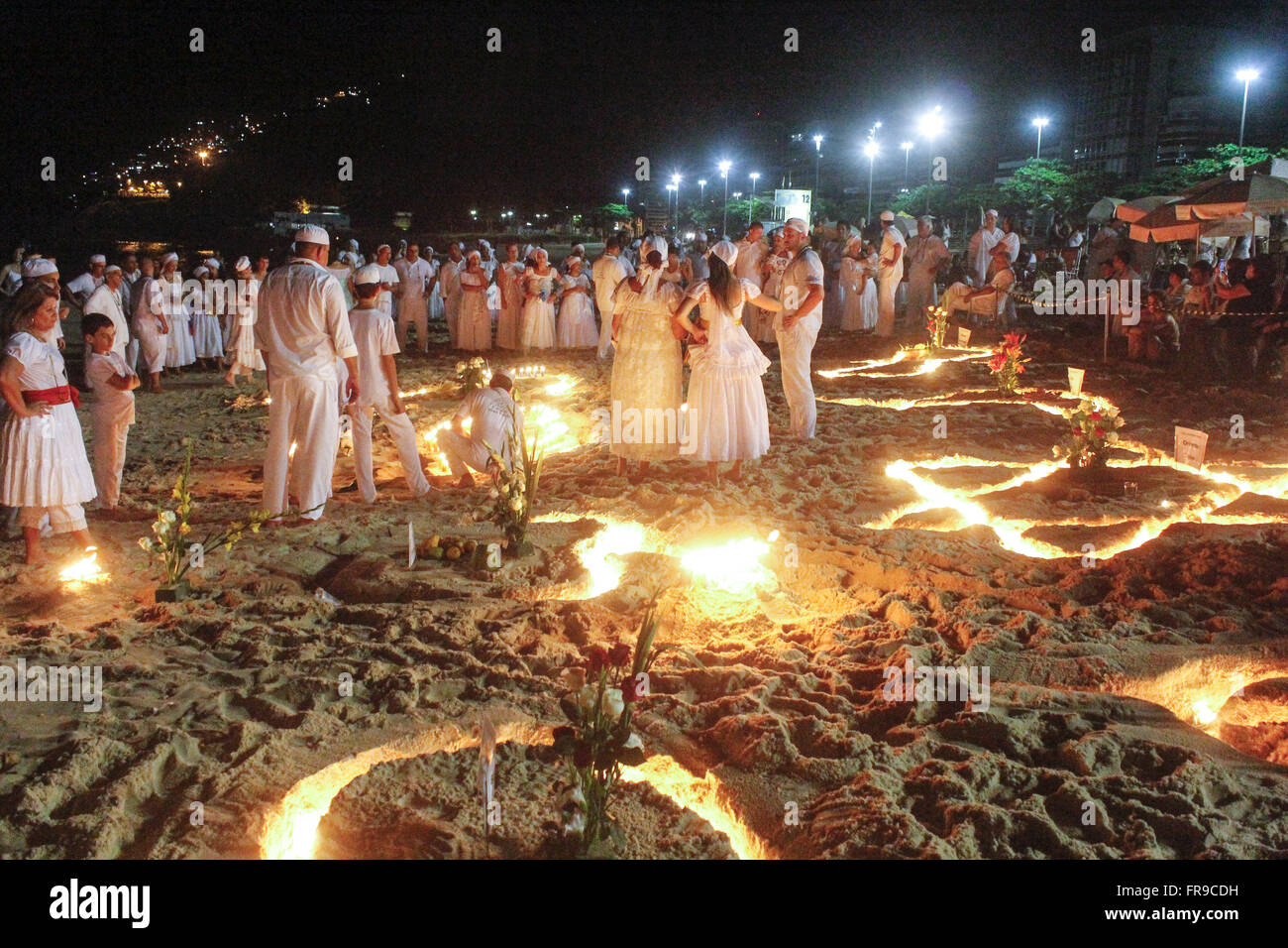 Umbanda ceremony during the New Year`s Eve in Leblon Beach Stock Photo ...
