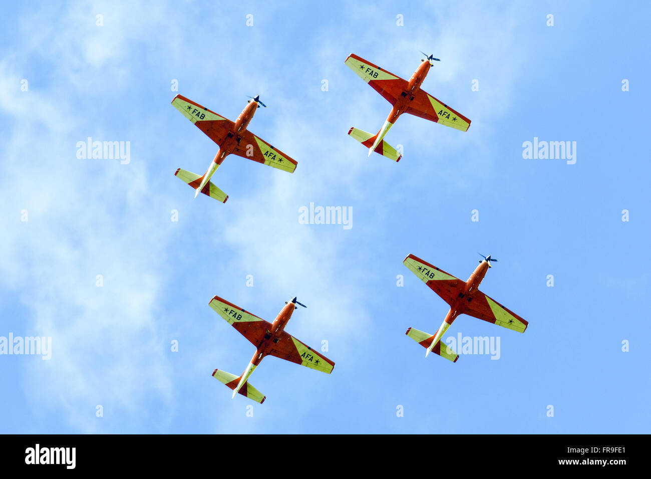 Tucano planes of the Brazilian Air Force FAB in training formation ...