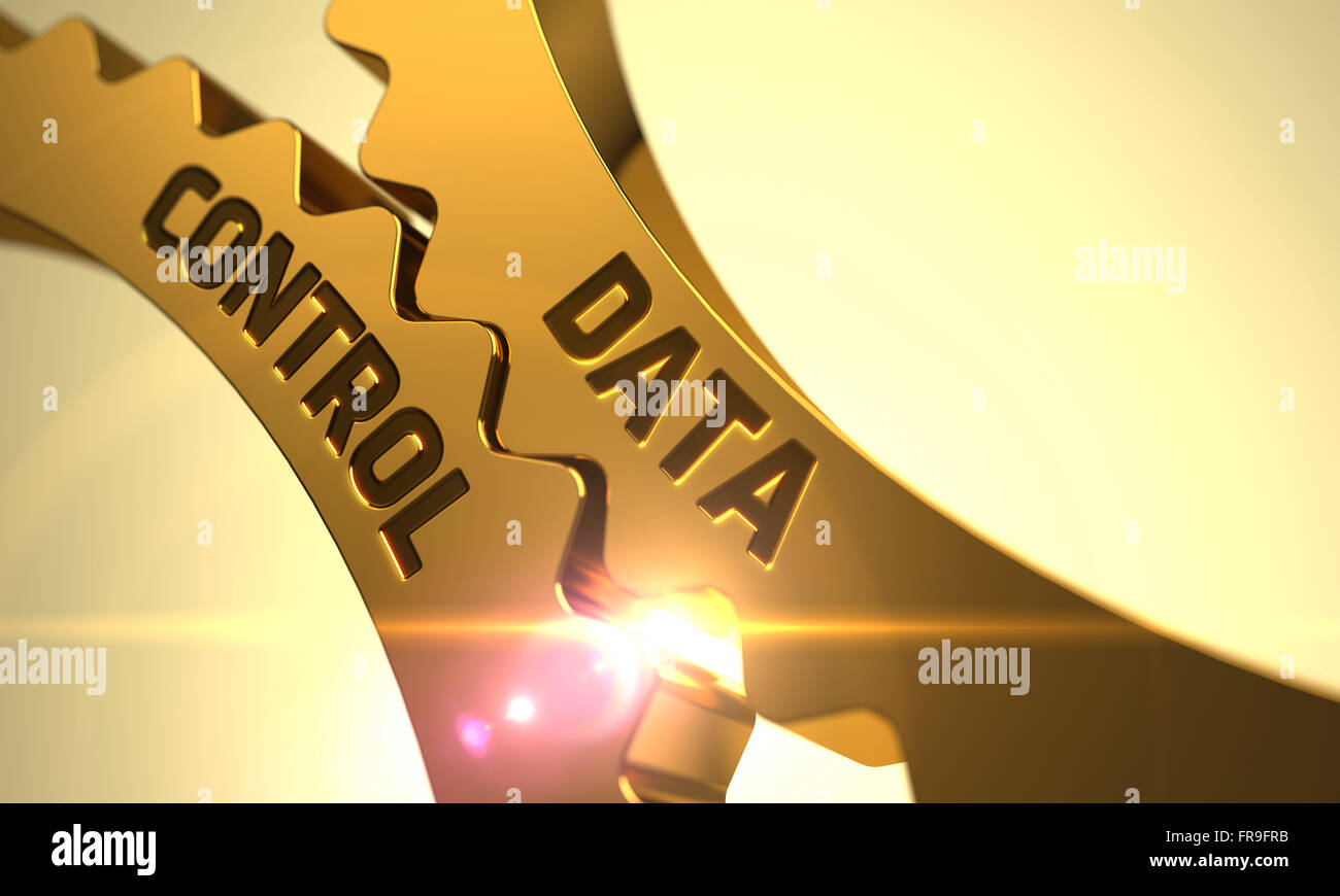 Data Control Concept. Golden Cog Gears Stock Photo - Alamy