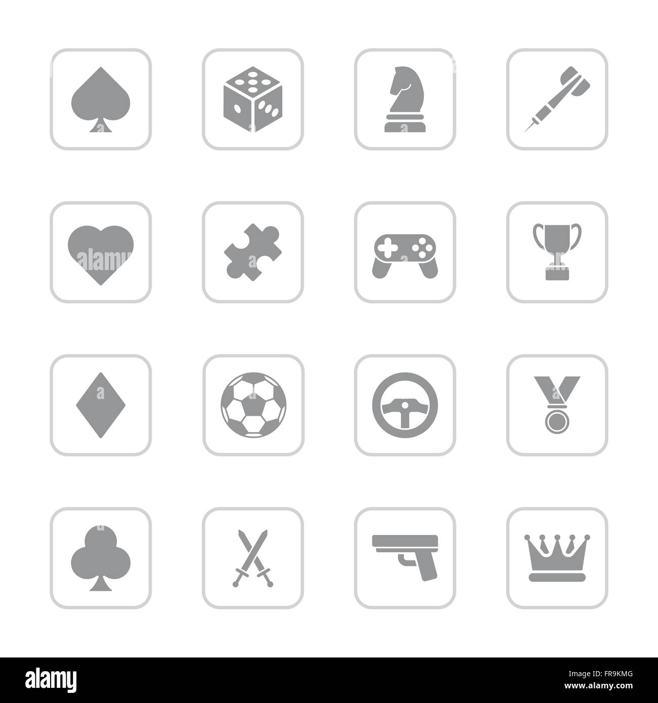 [EPS10] gray flat game icon set with rounded rectangle frame for web, UI, infographic and mobile ...