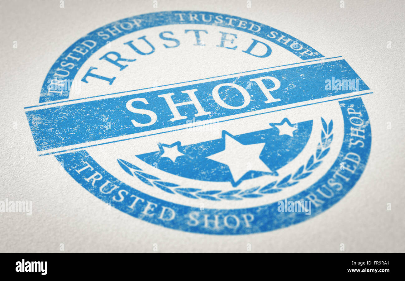 Rubber stamp imprint over paper background with the text trusted shop ...