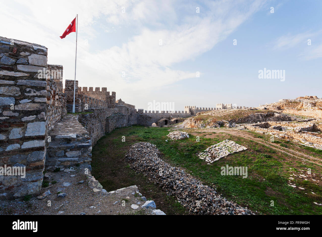 Selcuk Castle and the Turkish flag; Ephesus, Turkey Stock Photo - Alamy