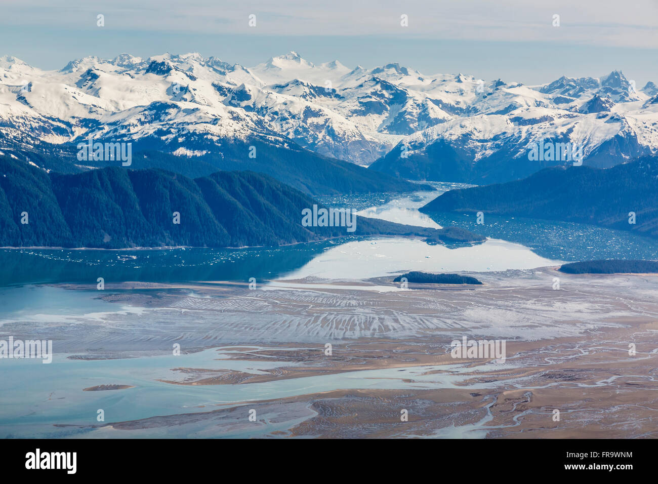 Aerial view of low tide in the Stikine River Delta on a clear day ...
