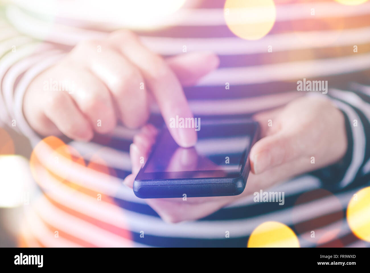 Female hands texting on smartphone, casual woman typing message on ...