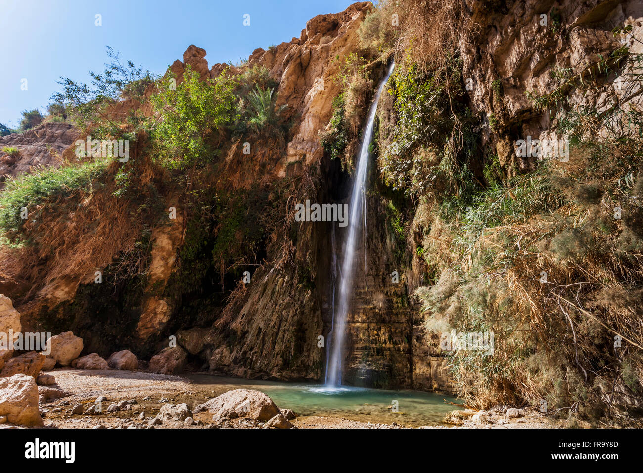 Water flowing out of a rock cliff; Israel Stock Photo - Alamy