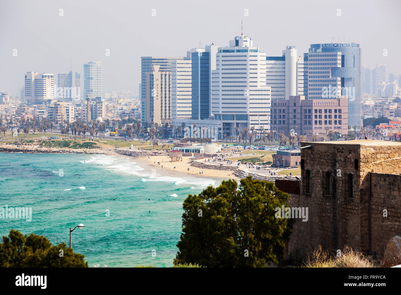 Buildings and beach along the Sea of Galilee; Joppa, Israel Stock Photo ...
