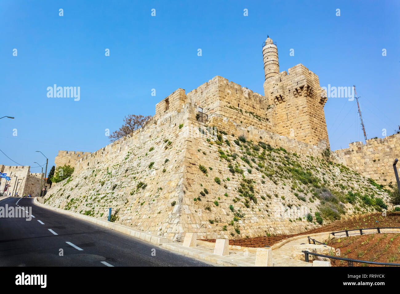 Wall and old building with tower; Jerusalem, Israel Stock Photo - Alamy