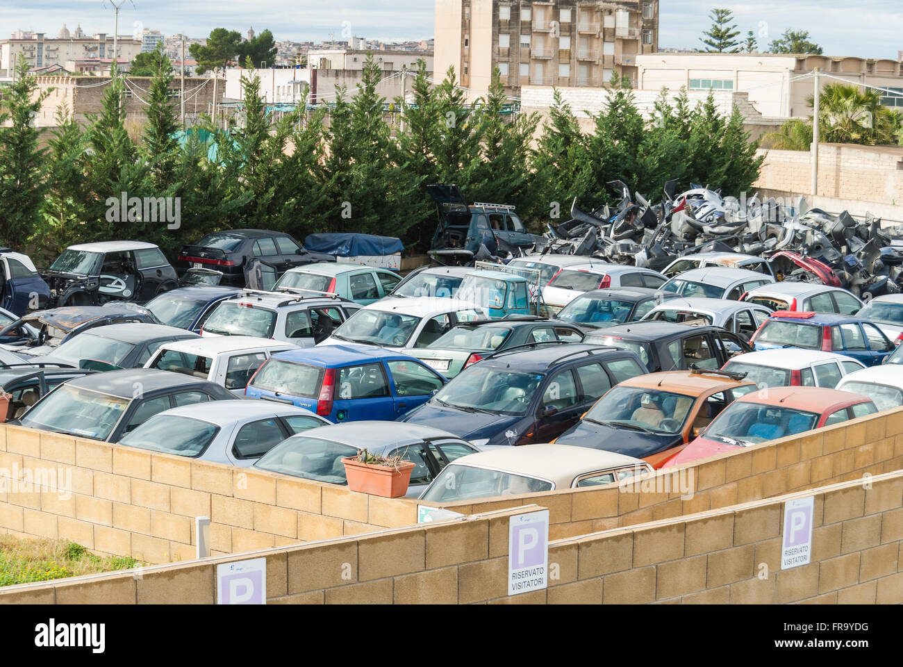 Expanse of cars in demolition. Ready for recycling or destruction Stock ...