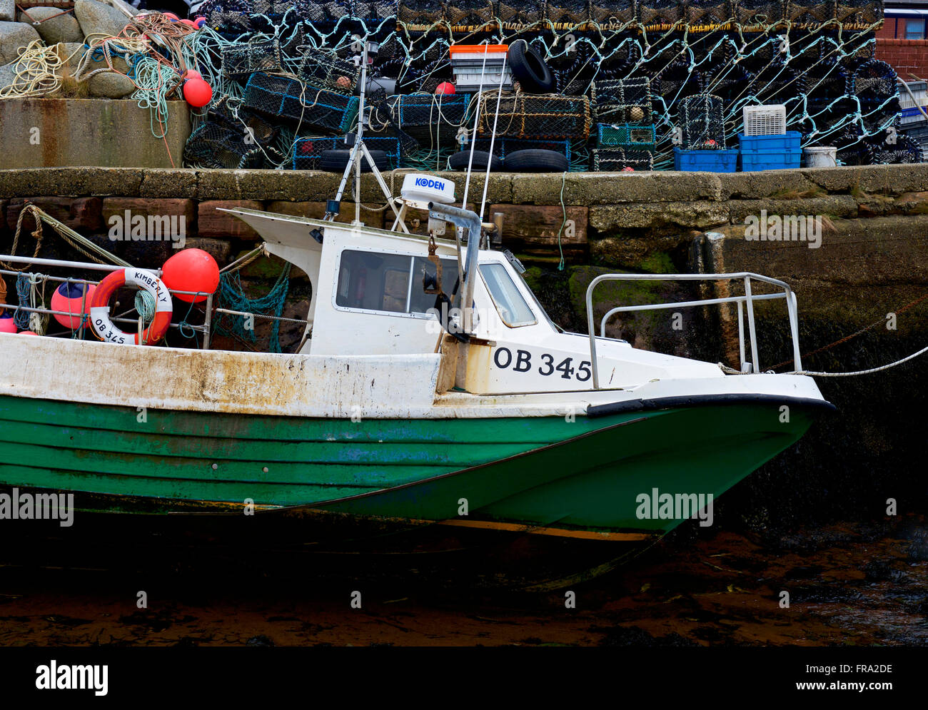 Fishing boat and lobster pots, Brodick, Isle of Arran, North Ayrshire ...