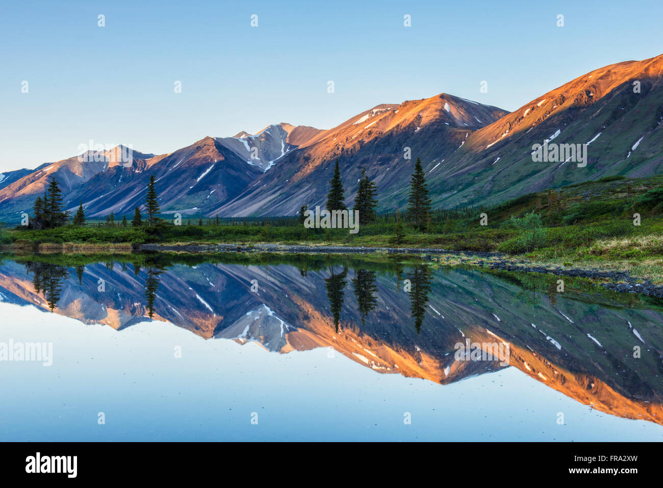 Morning light on Chigmit Mountains in Twin Lakes area of Lake Clark ...