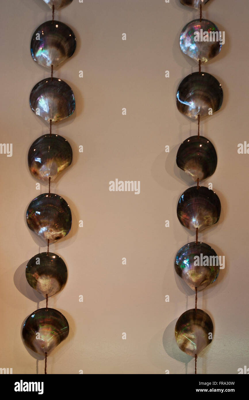 Island of Moorea, French Polynesia, a necklace made of shells of ...