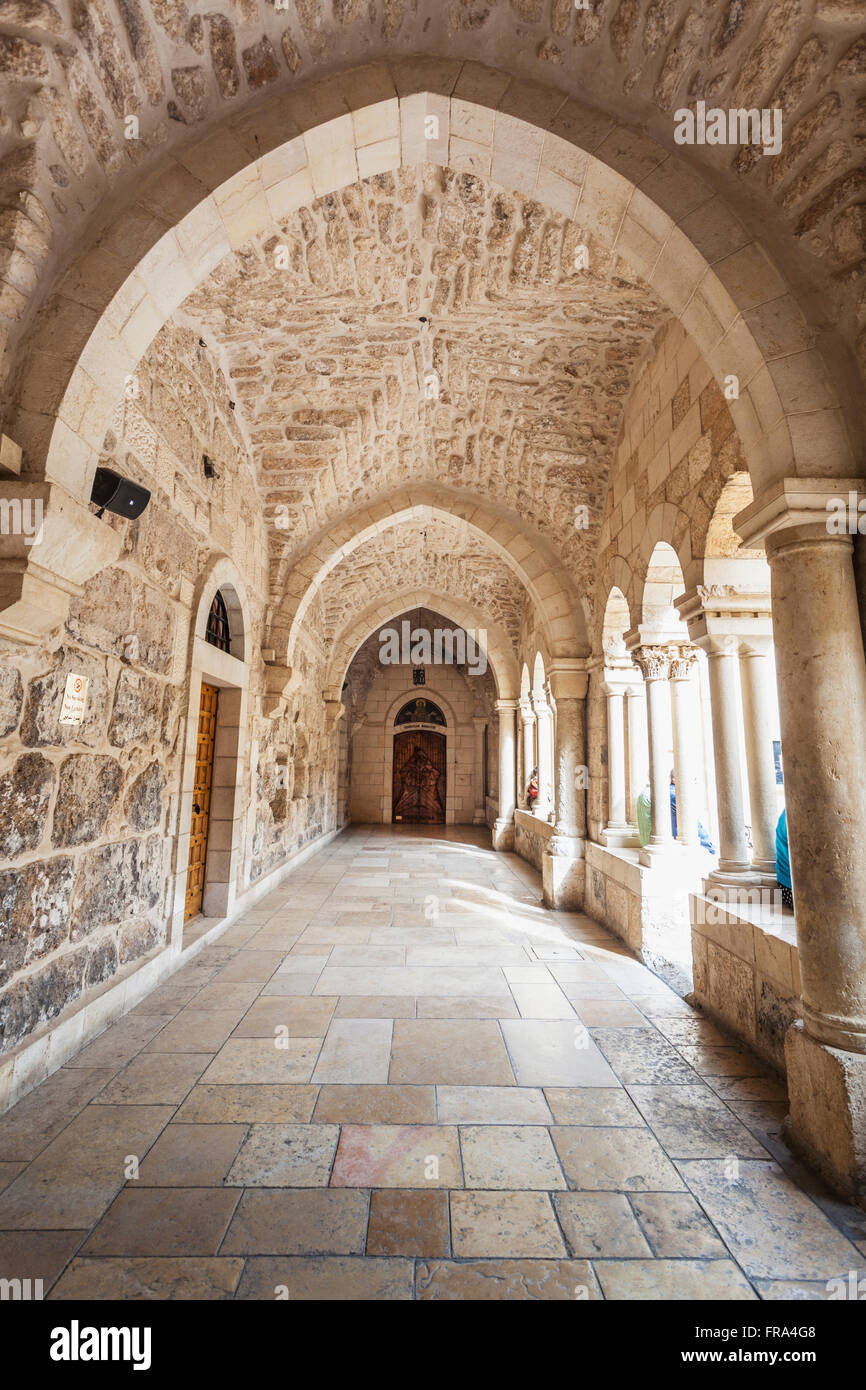 Covered walkway at the Church of St. Catherine; Bethlehem, Israel Stock ...