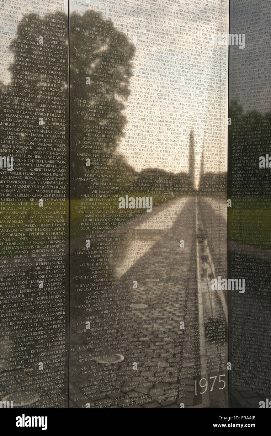 The Washington Monument reflects in the surface of the wall at the ...