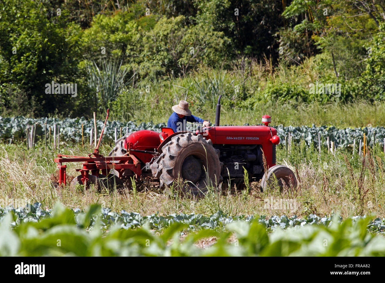 Agricultural machine plowing land for planting vegetables in the ...