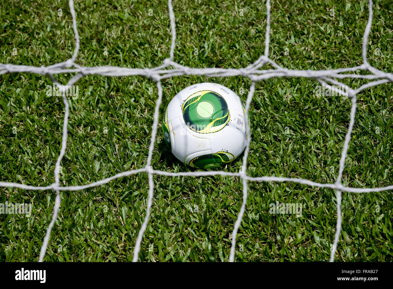Ball view from the crossbar network gridiron Stock Photo - Alamy