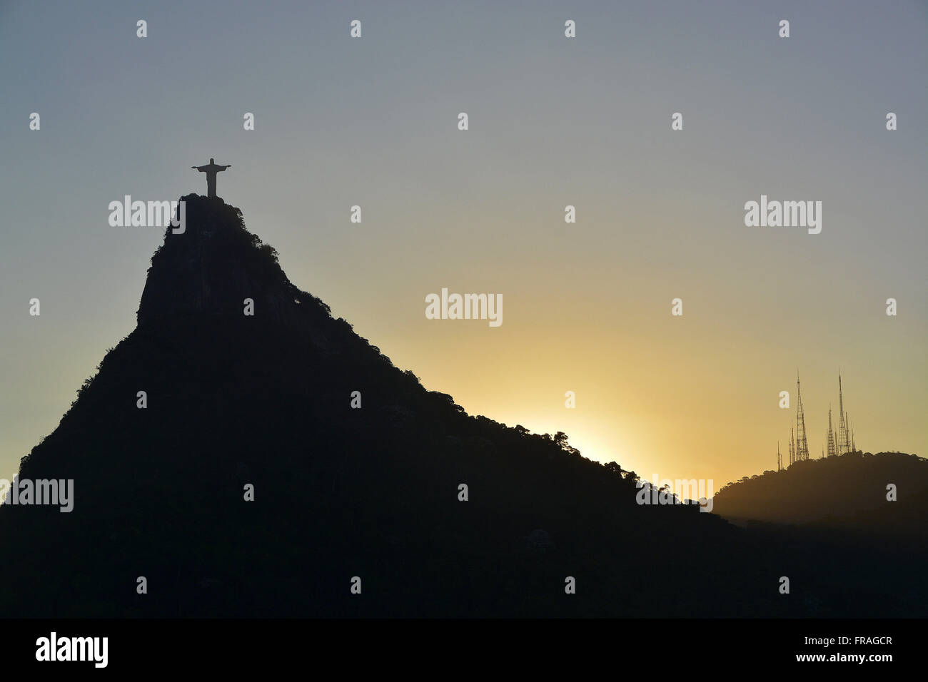 Christ the Redeemer on Corcovado Mountain and transmission antennas in ...