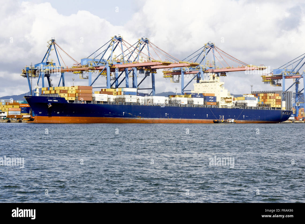 Port of Santos - ship being loaded with container for export aid of ...