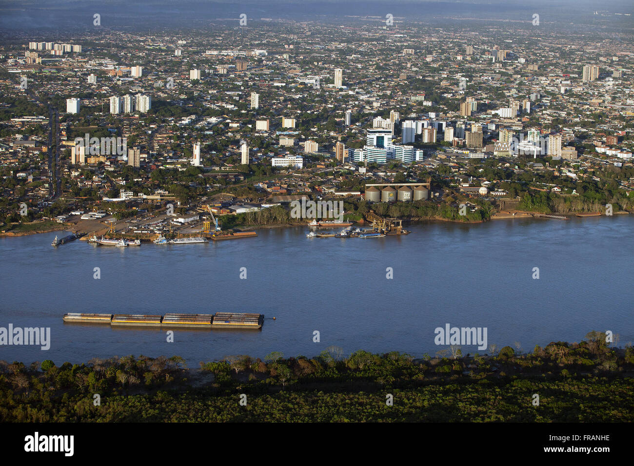 Aerial view of the Madeira River waterway urban area with the ...