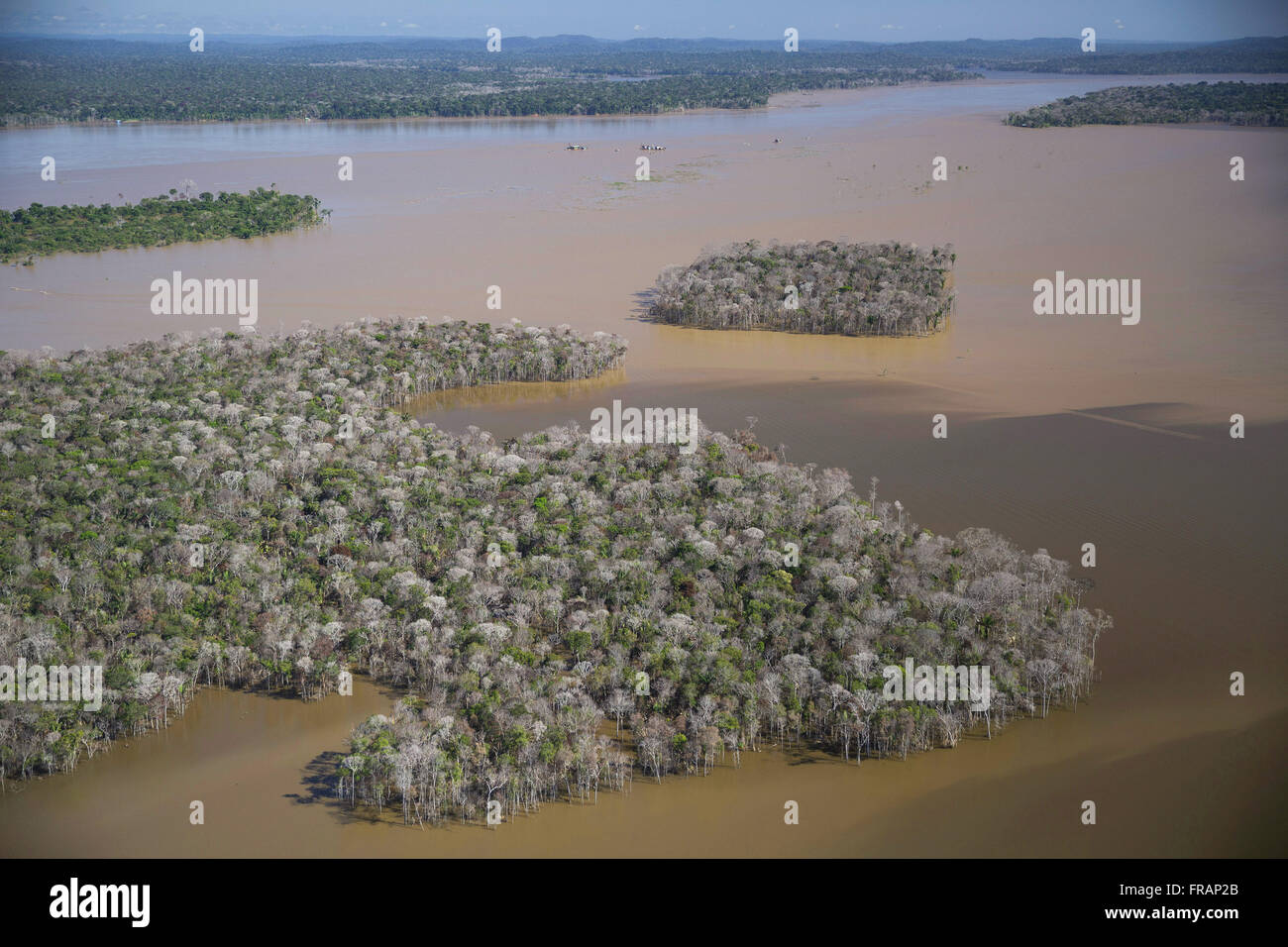 Aerial view of flooded Amazon forest - the flood Hydropower Plant ...