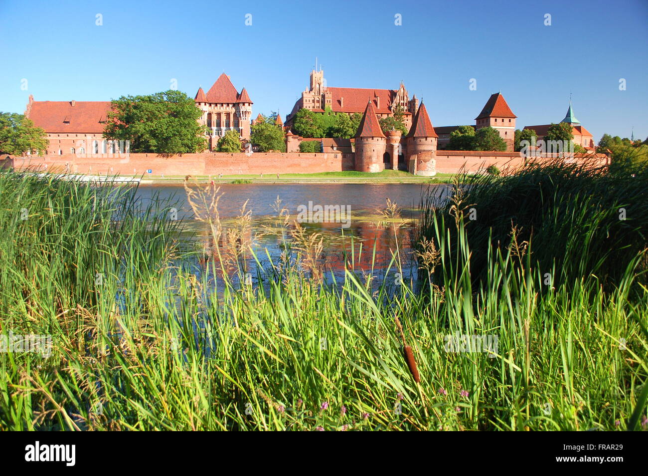 Picturesque scene of Malbork castle on Nogat river in Poland Stock ...
