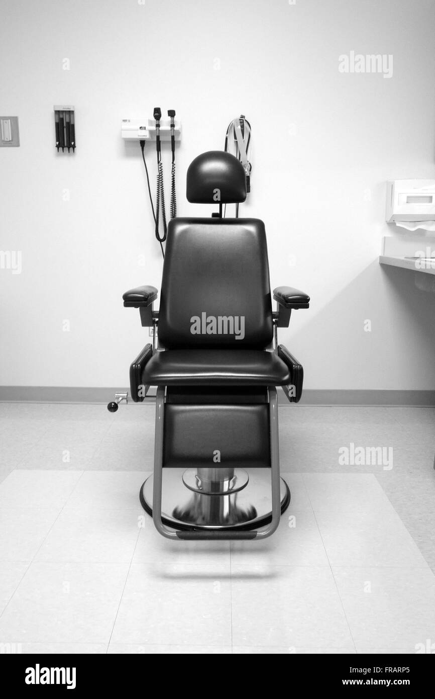 Black & white image of Doctors examination chair, in doctors surgery ...