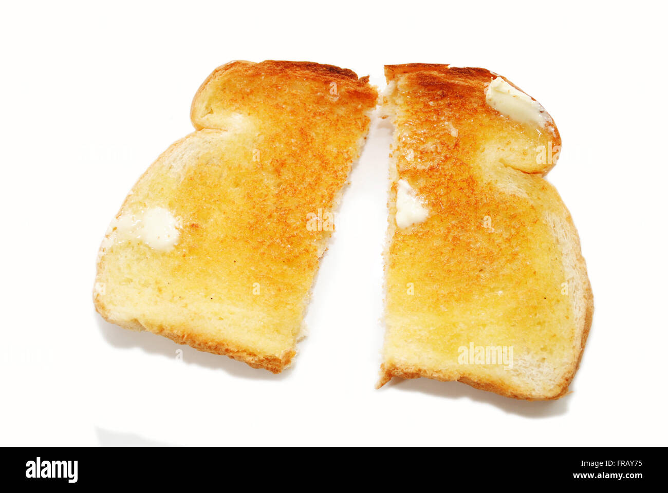 A Slice of Buttered Toast Cut in Half Stock Photo - Alamy