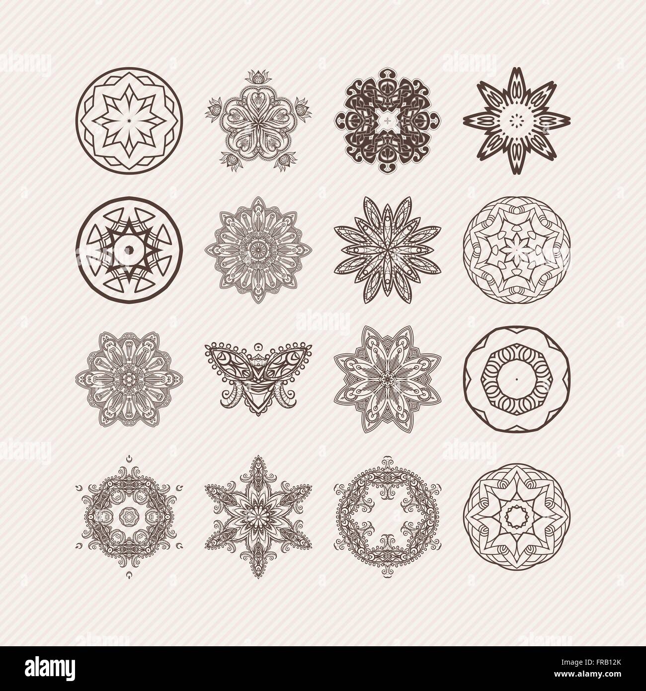 Set of ornate vector mandala symbols. Gothic lace tattoo. Celtic weave ...