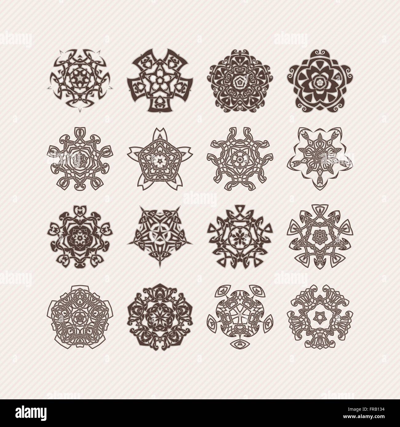 Set of ornate vector mandala symbols. Gothic lace tattoo. Celtic weave ...