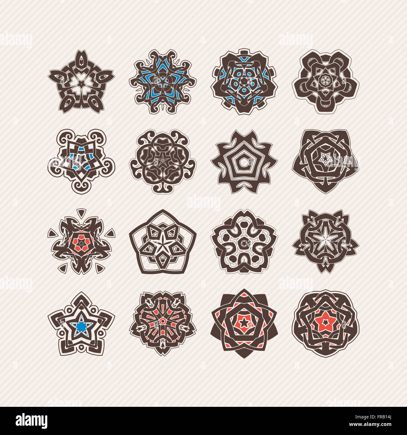 Set of ornate vector mandala symbols. Gothic lace tattoo. Celtic weave ...