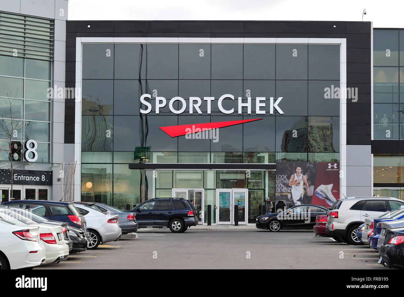 Signage with the Sportchek logo is displayed outside the Sportchek ...