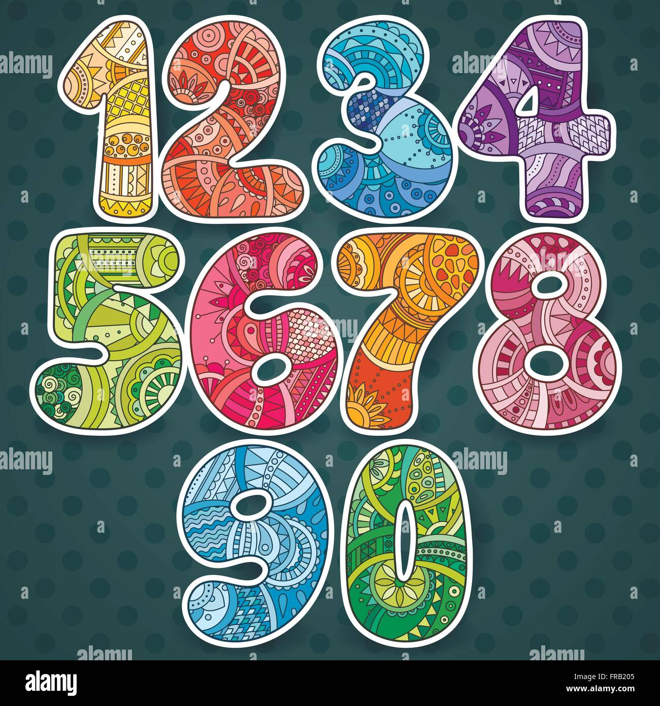 Zentangle numbers set. Collection of doodle numbers with zentangle ...