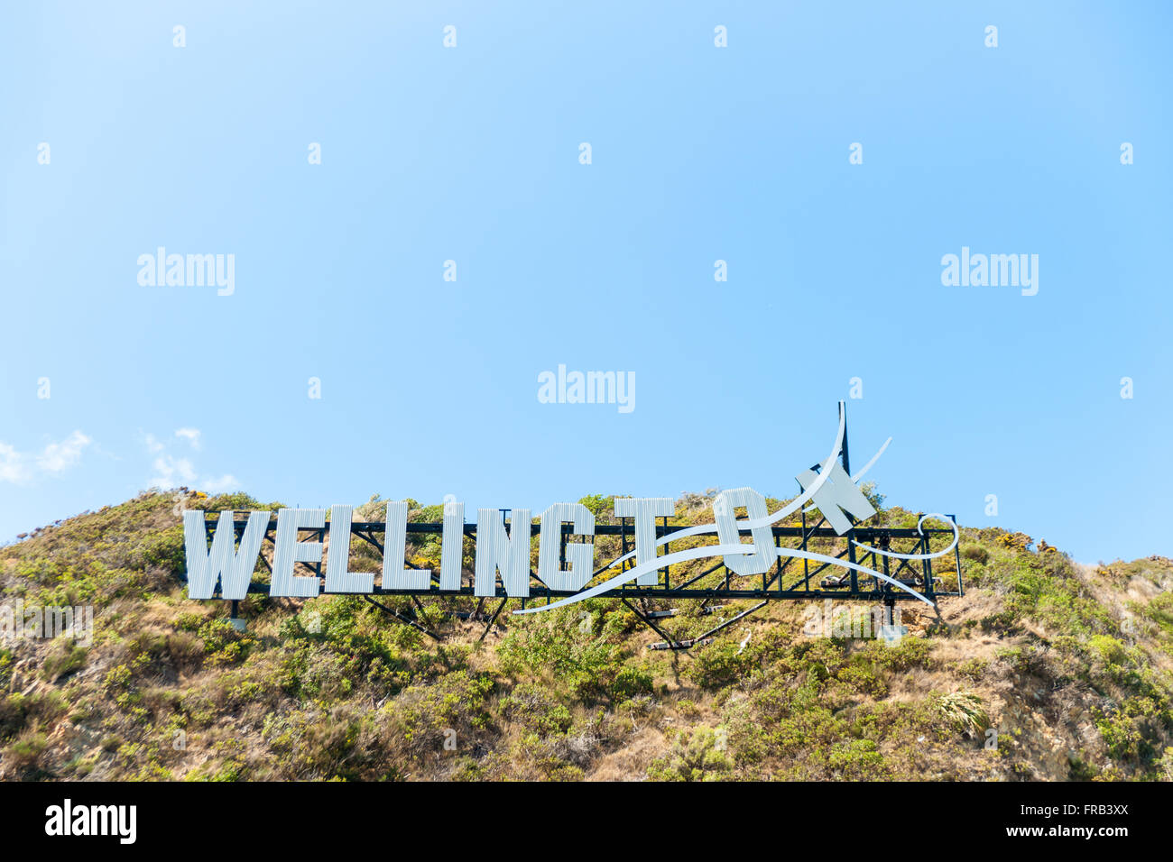 Windy Wellington sign on hillside at Miramar in white corrugated iron ...