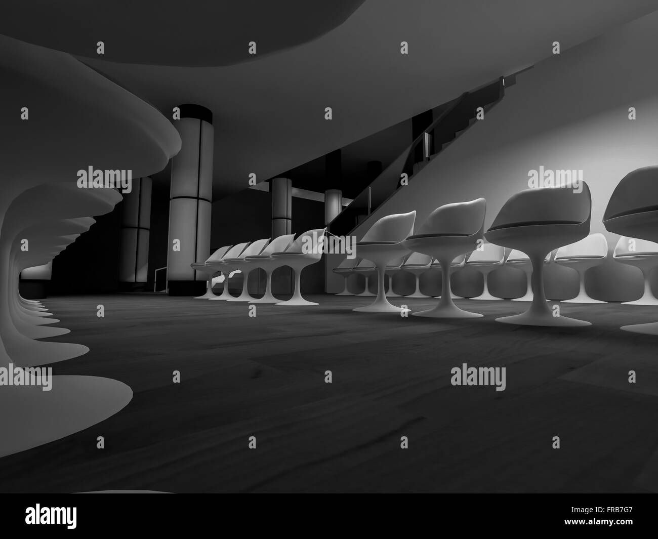 open space, clean room with shapes in 3d, business space and work Stock ...