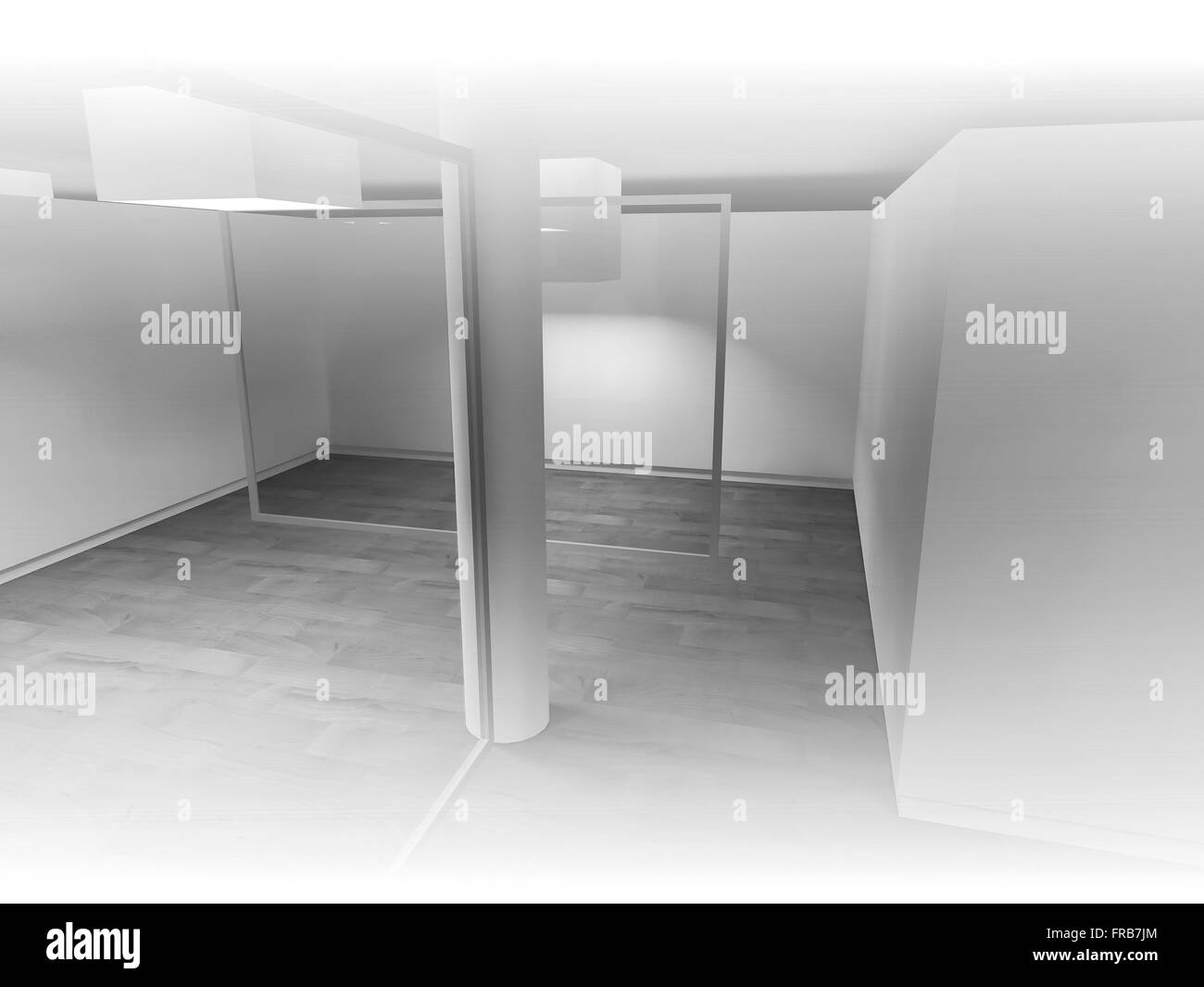 open space, clean room with shapes in 3d, business space and work Stock ...