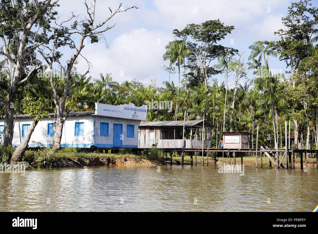 Evangelical Church in riverside community on the shore of Guama River ...