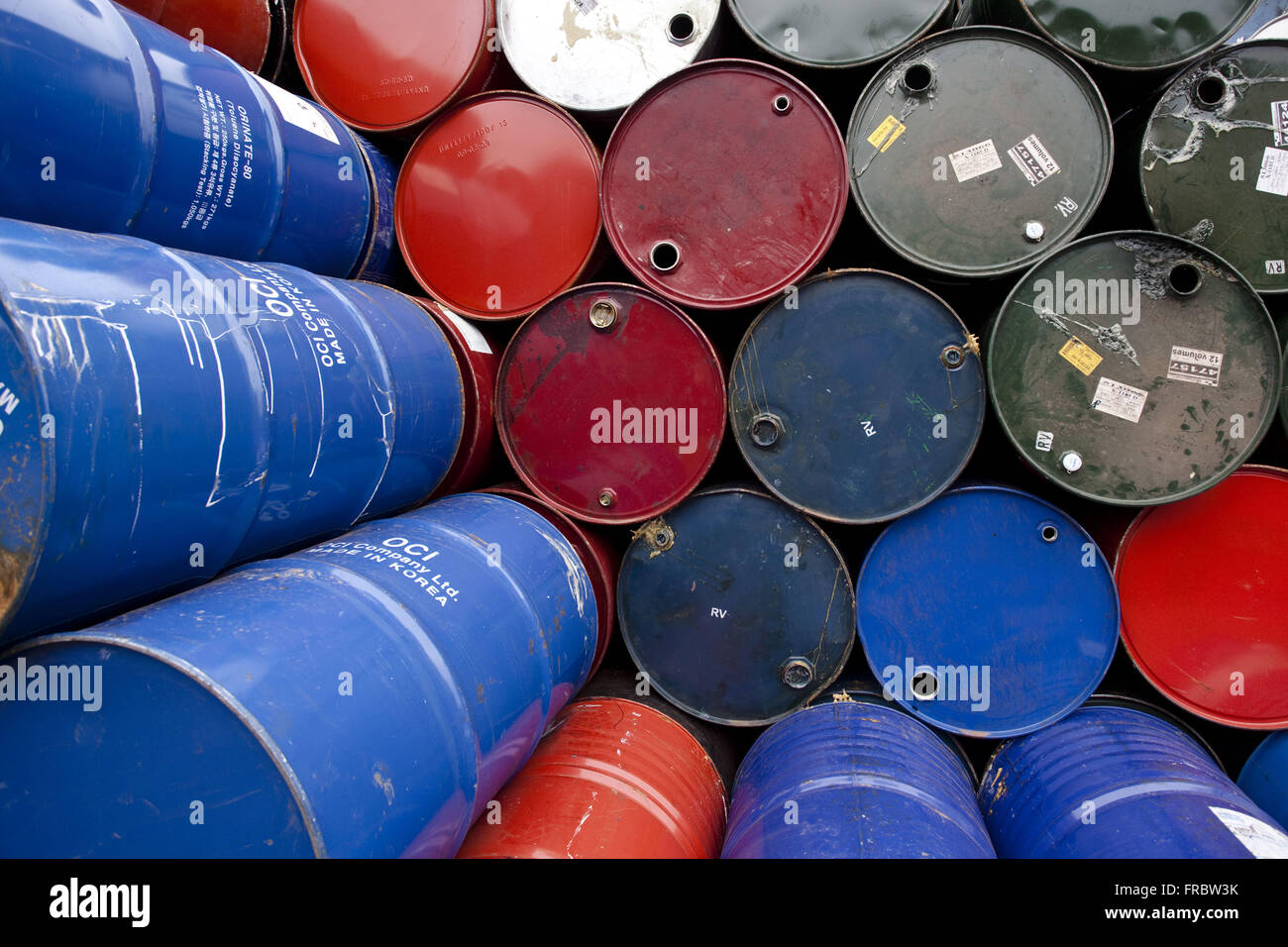 Barrels in recycling thinner and other solvents industry Stock Photo ...