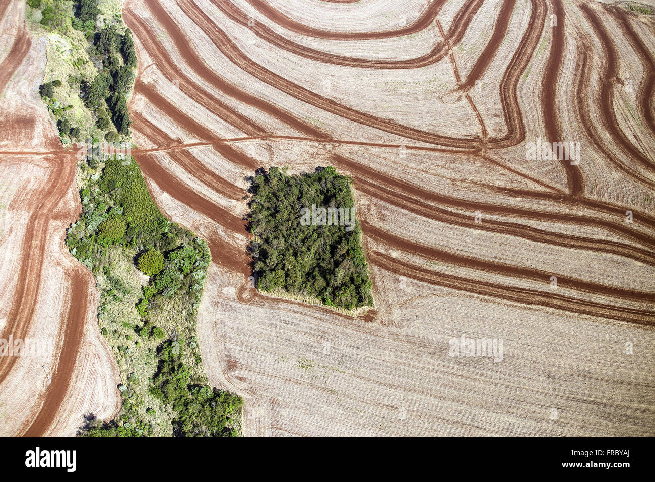 Aerial view of rural property with land being prepared for planting ...