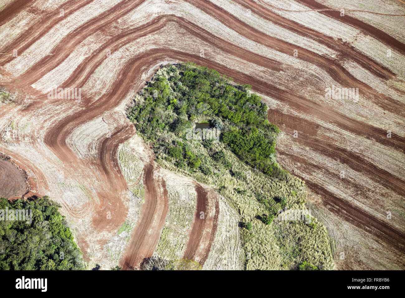 Aerial view of rural property with land being prepared for planting ...