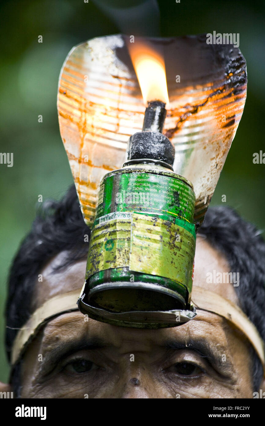 Tapper with a poronga in head-on Cazumba Iracema Extractive Reserve ...
