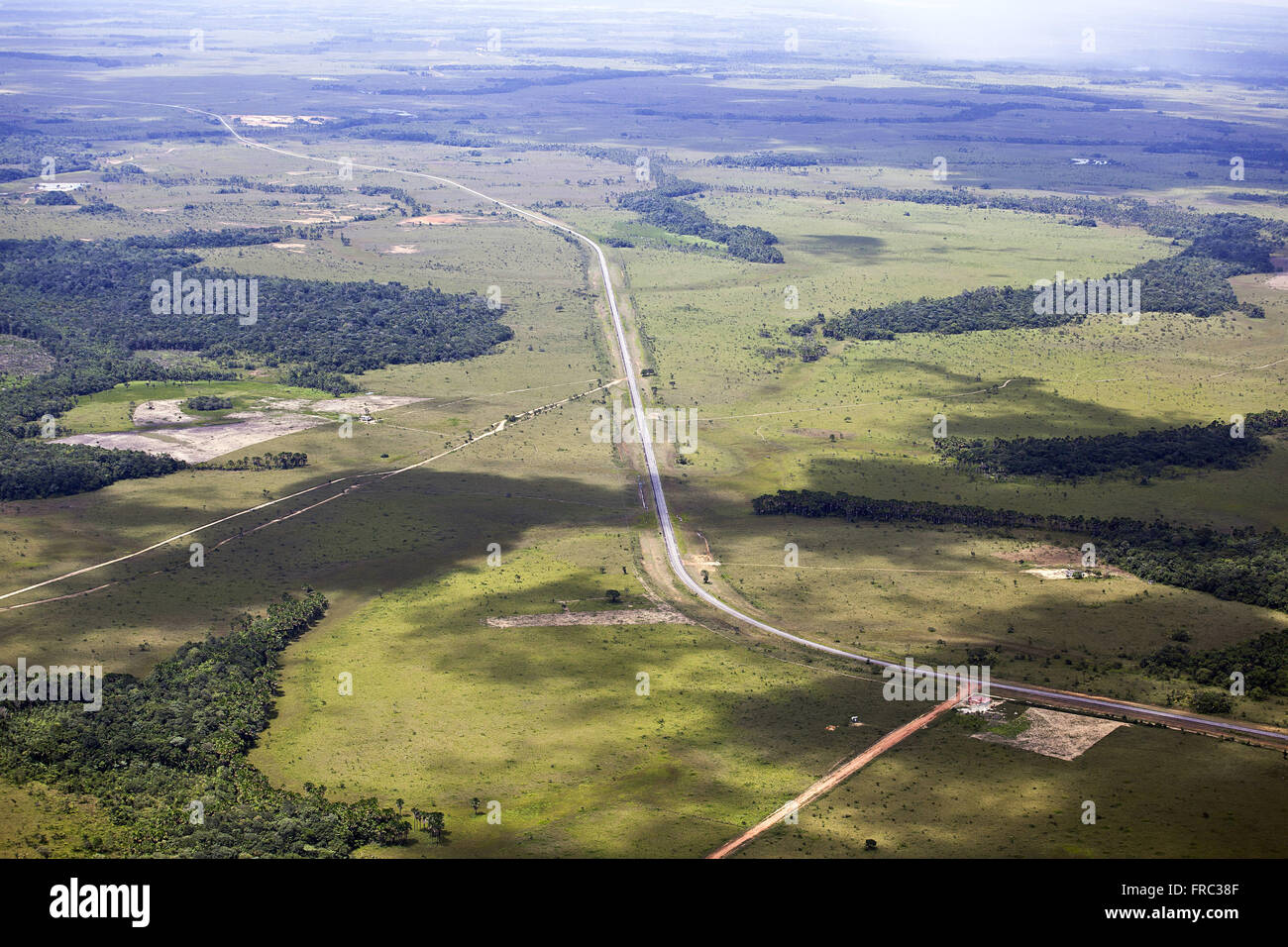 Aerial view of highway BR-156 that connects the municipality of Macapa ...