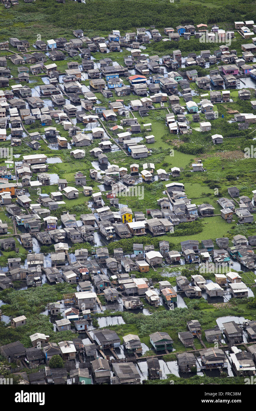 Aerial view of houses in the city on the bank of the Amazon River Stock ...