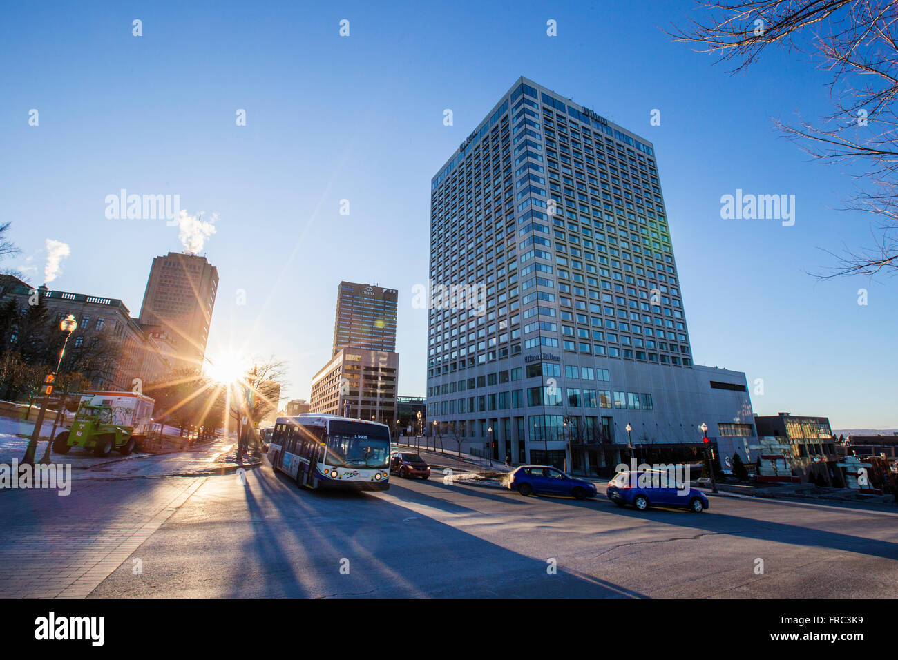Quebec city downtown in winter sunset Stock Photo - Alamy