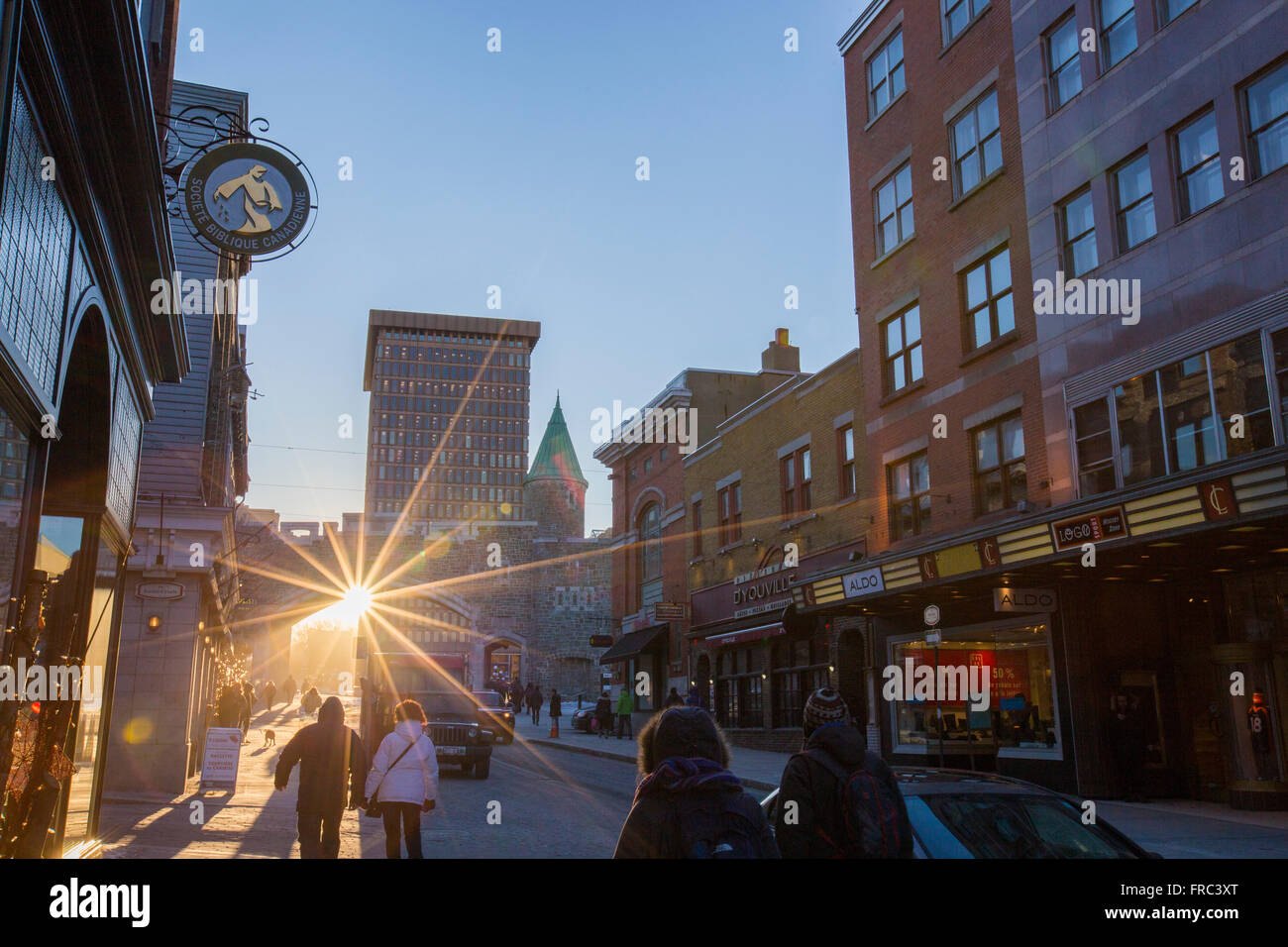 Quebec city downtown in winter sunset Stock Photo - Alamy