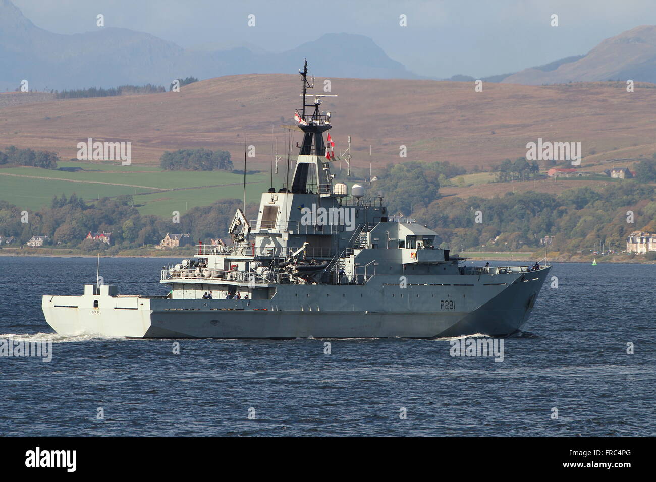 HMS Tyne (P281), a River-class patrol vessel of the Royal Navy, as she ...
