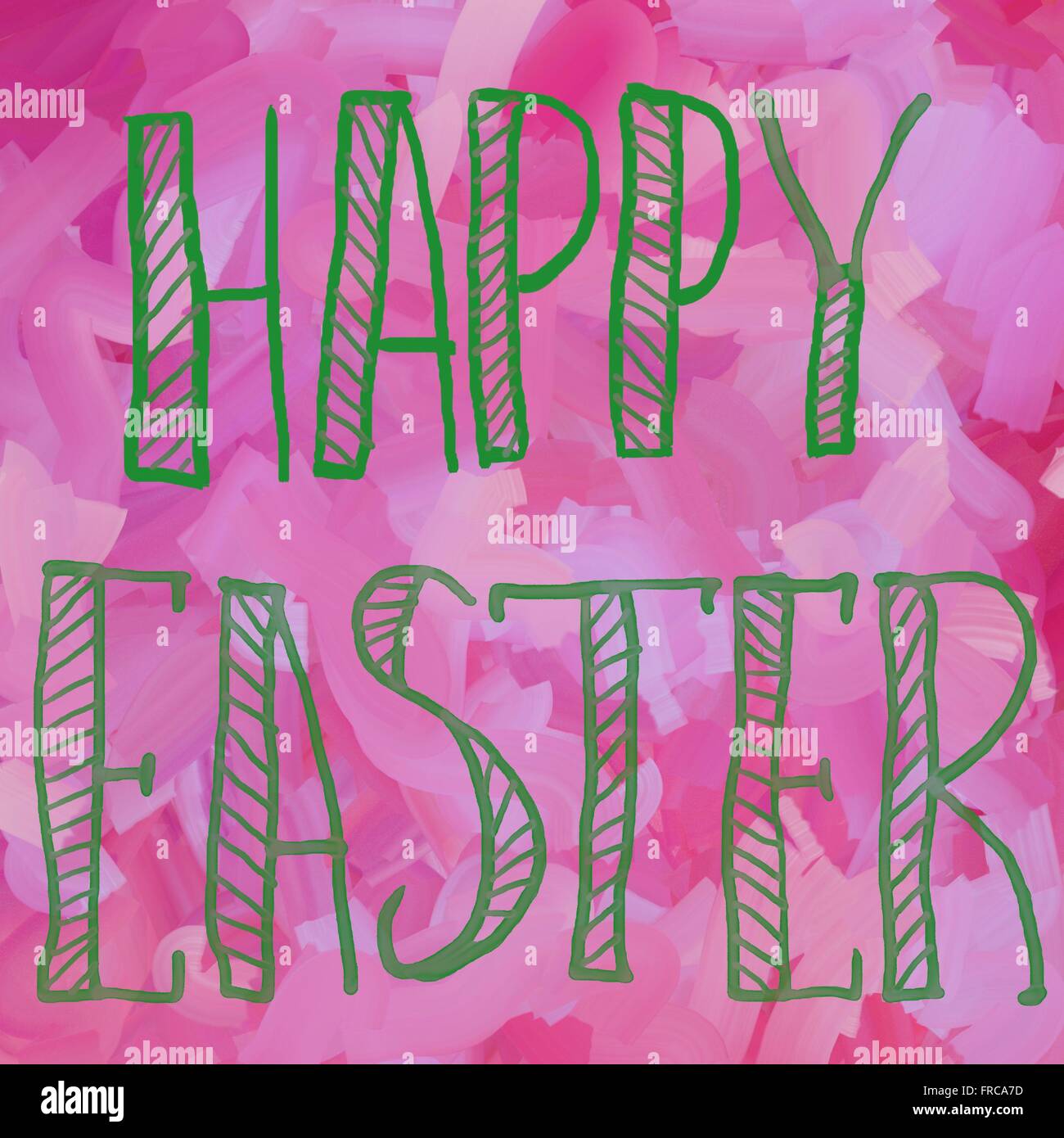Happy Easter in green color typographic lettering greeting card on pink ...