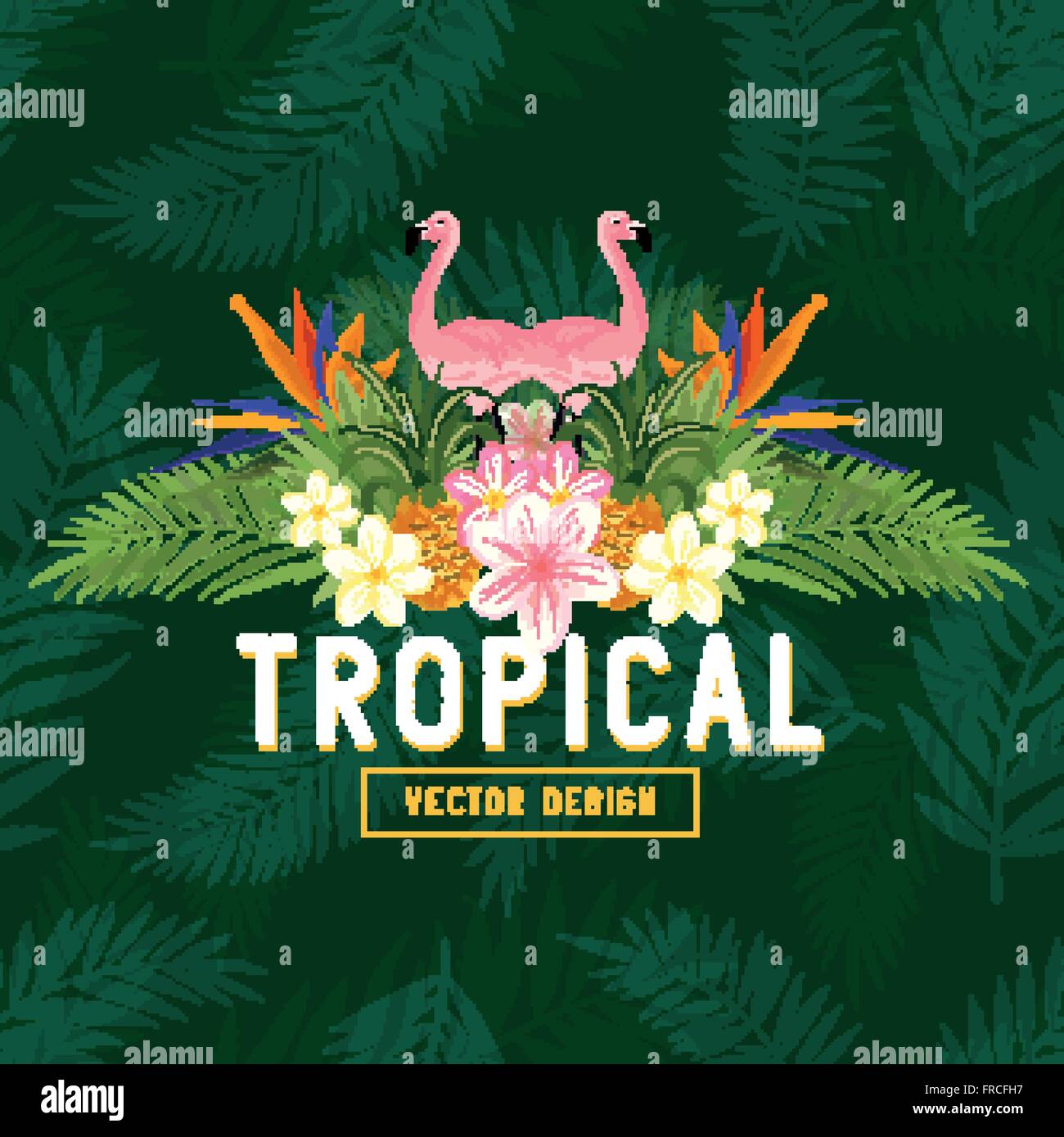 Tropical Summer Vector. Tropic elements including flamingo, Palms, Bird ...