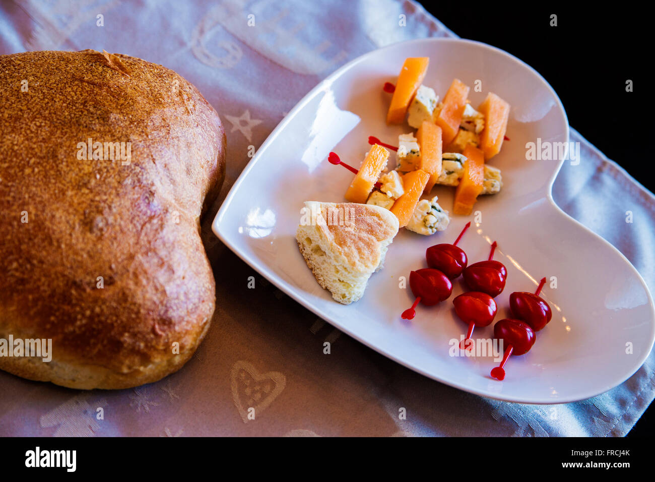 Traditional Valentines bread with red heart decorations Stock Photo - Alamy