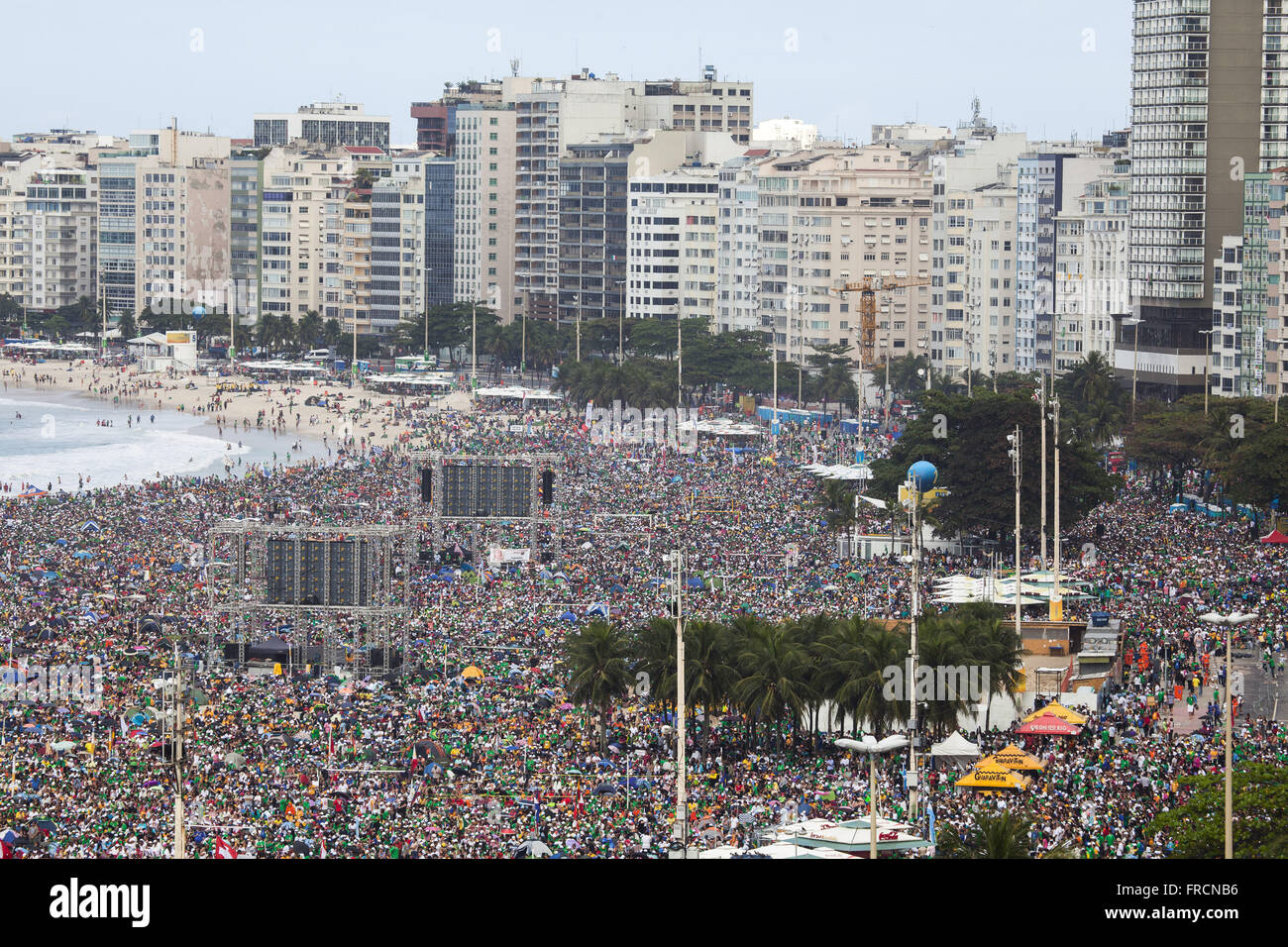 Crowd of young people at World Youth Day 2013 in Rio Copacabana Beach ...