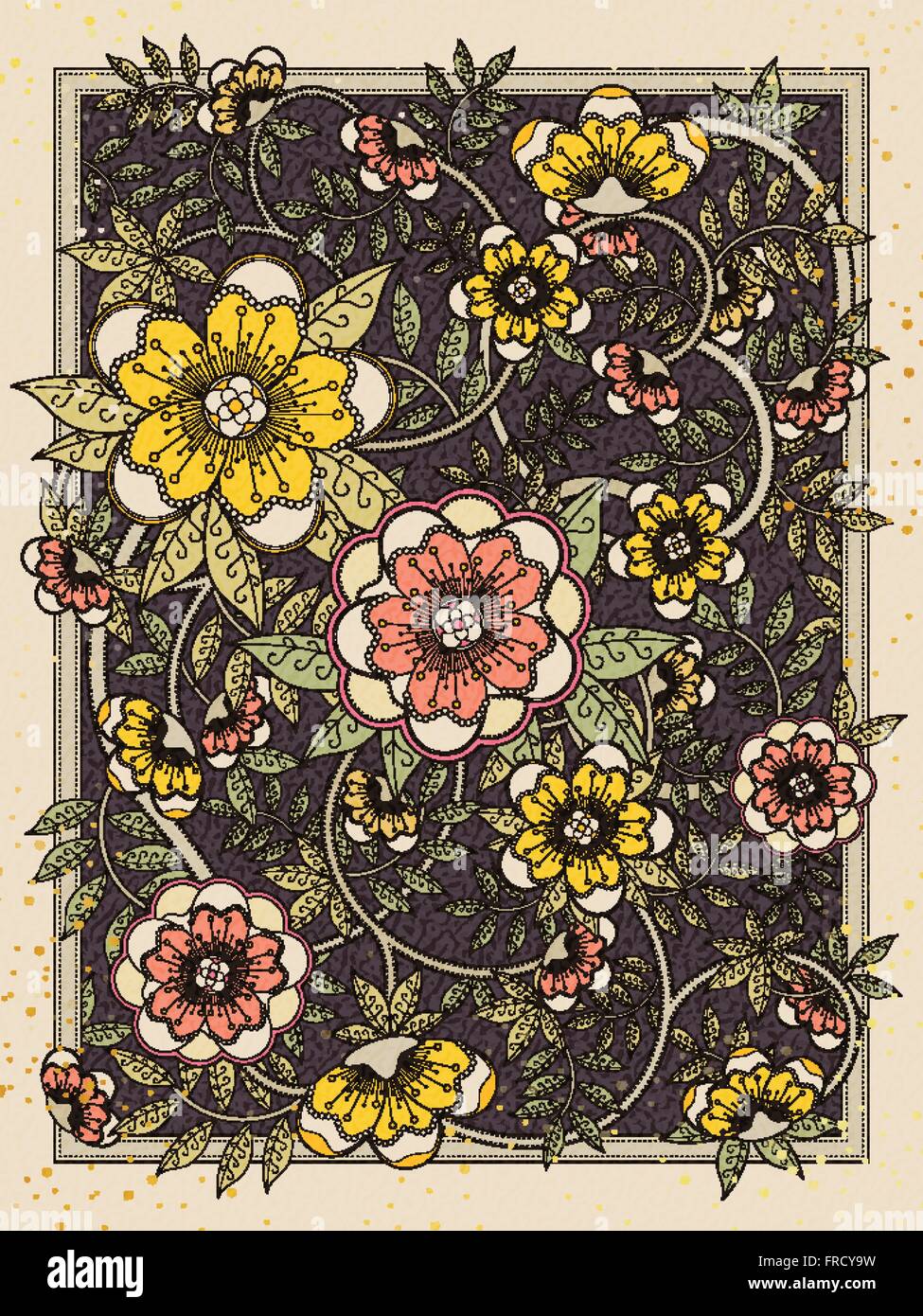 retro and elegant floral coloring page in exquisite line Stock Vector ...